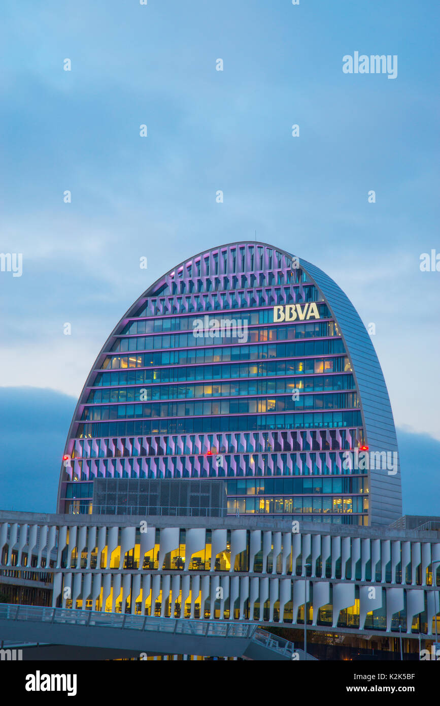 Le Vela building, night view. Sanchinarro, Madrid, Spain Stock Photo ...