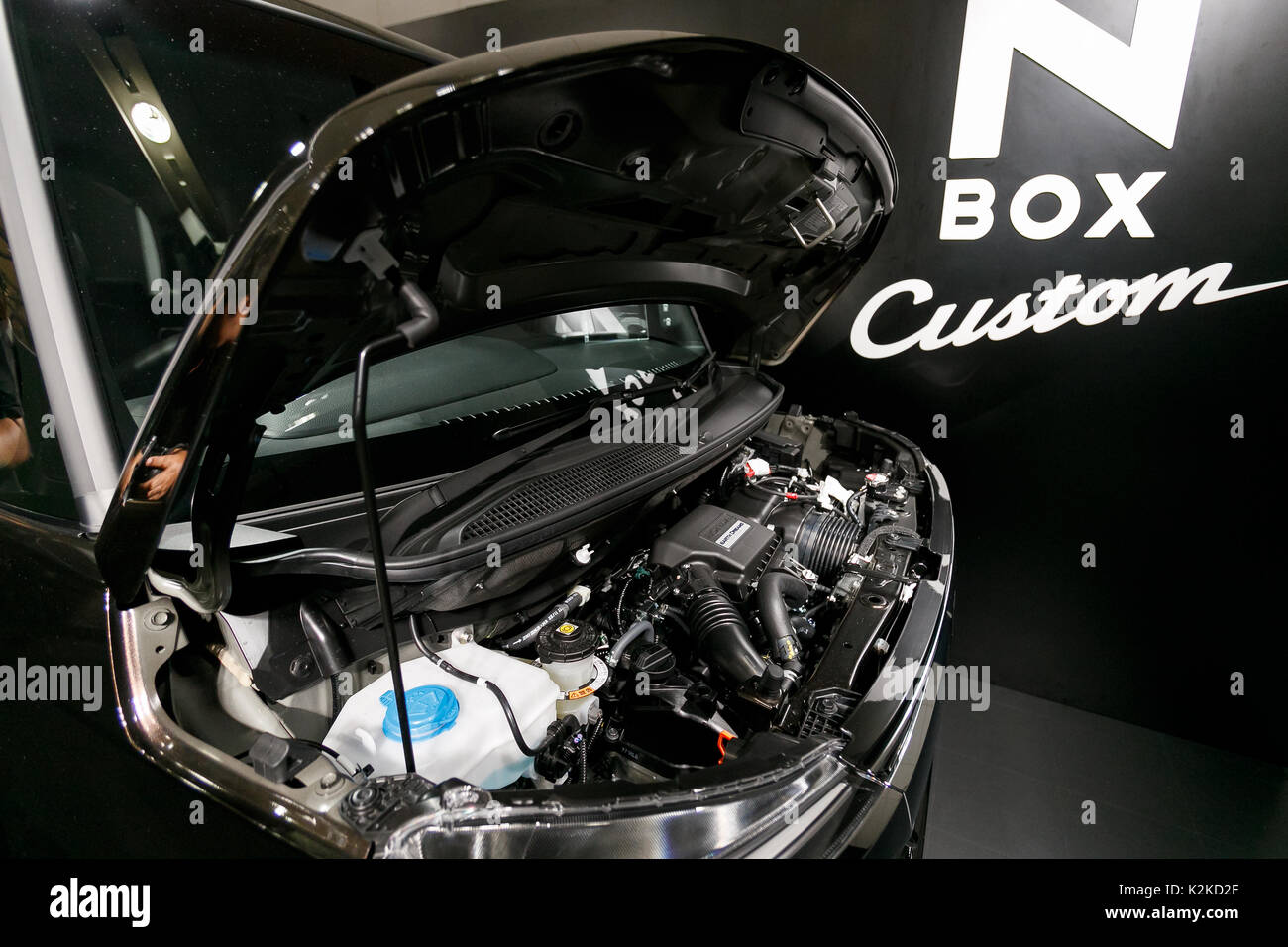 Tokyo, Japan. 31st Aug, 2017. The engine motor of the new N-BOX Custom ...