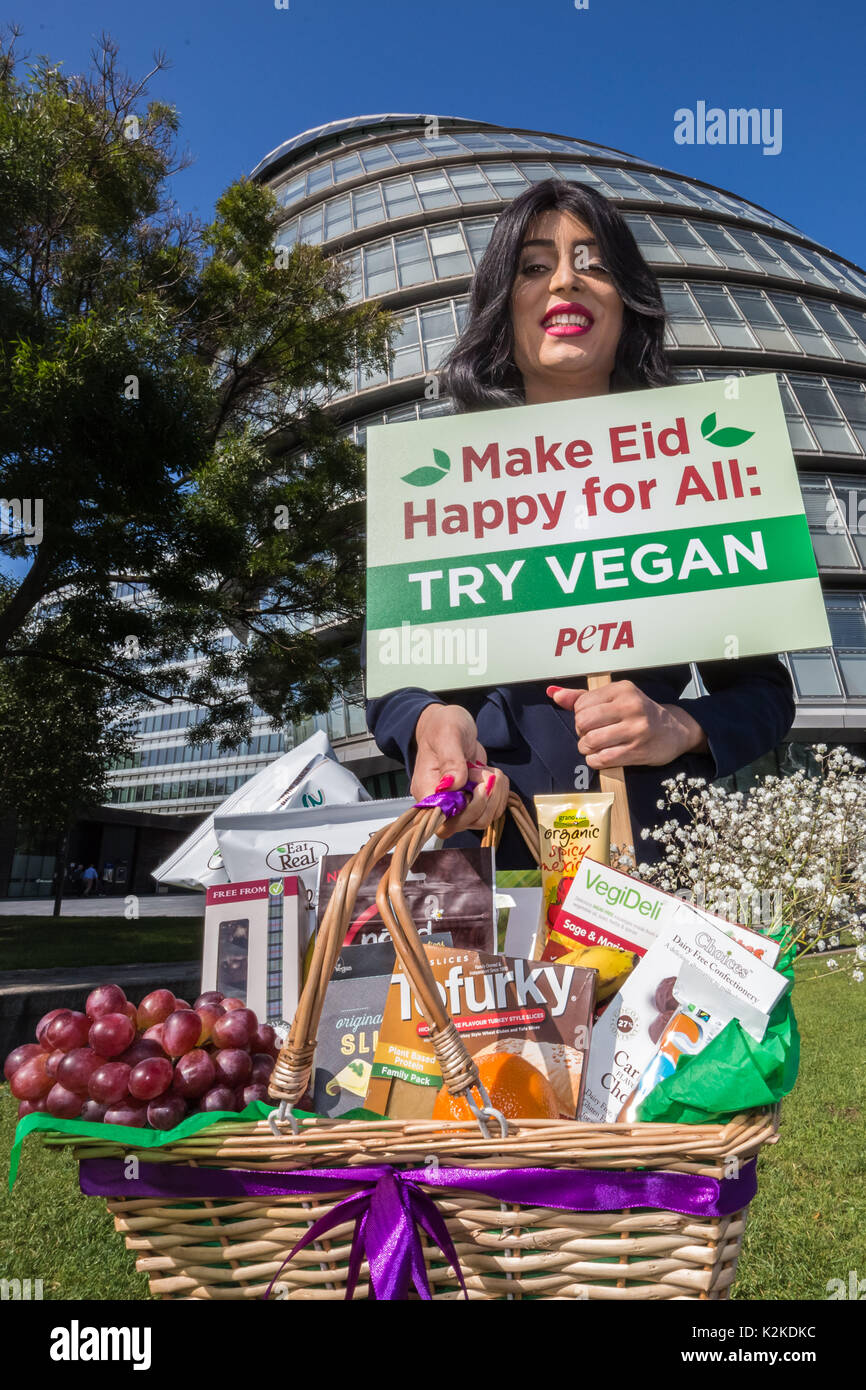 London, UK. 31st August, 2017. PETA protest outside City Hall. Asifa ...