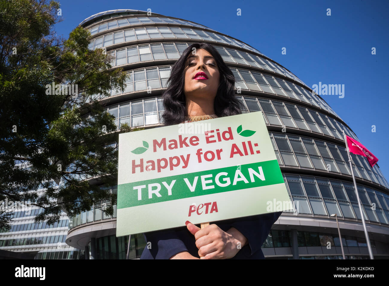 London, UK. 31st August, 2017. PETA protest outside City Hall. Asifa ...