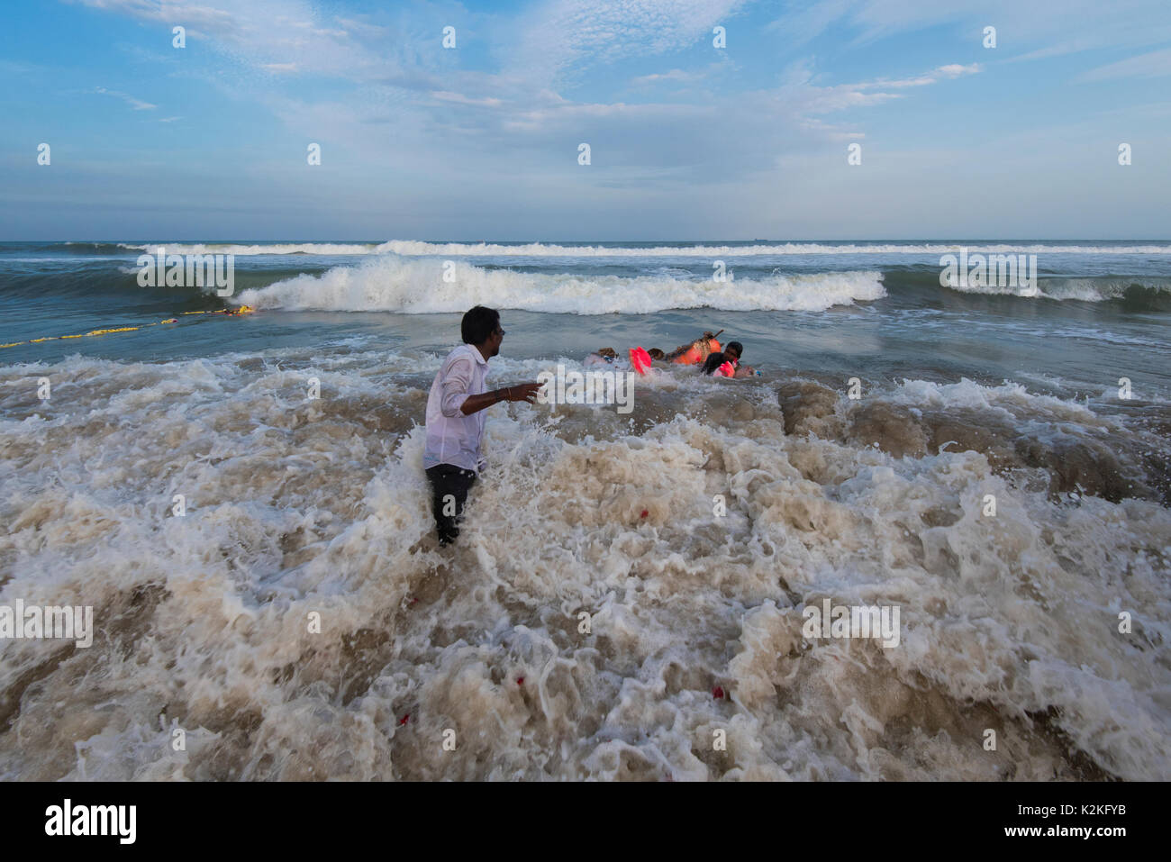 Chennai, India. 30th Aug, 2017. Idol immersed into the sea water ...