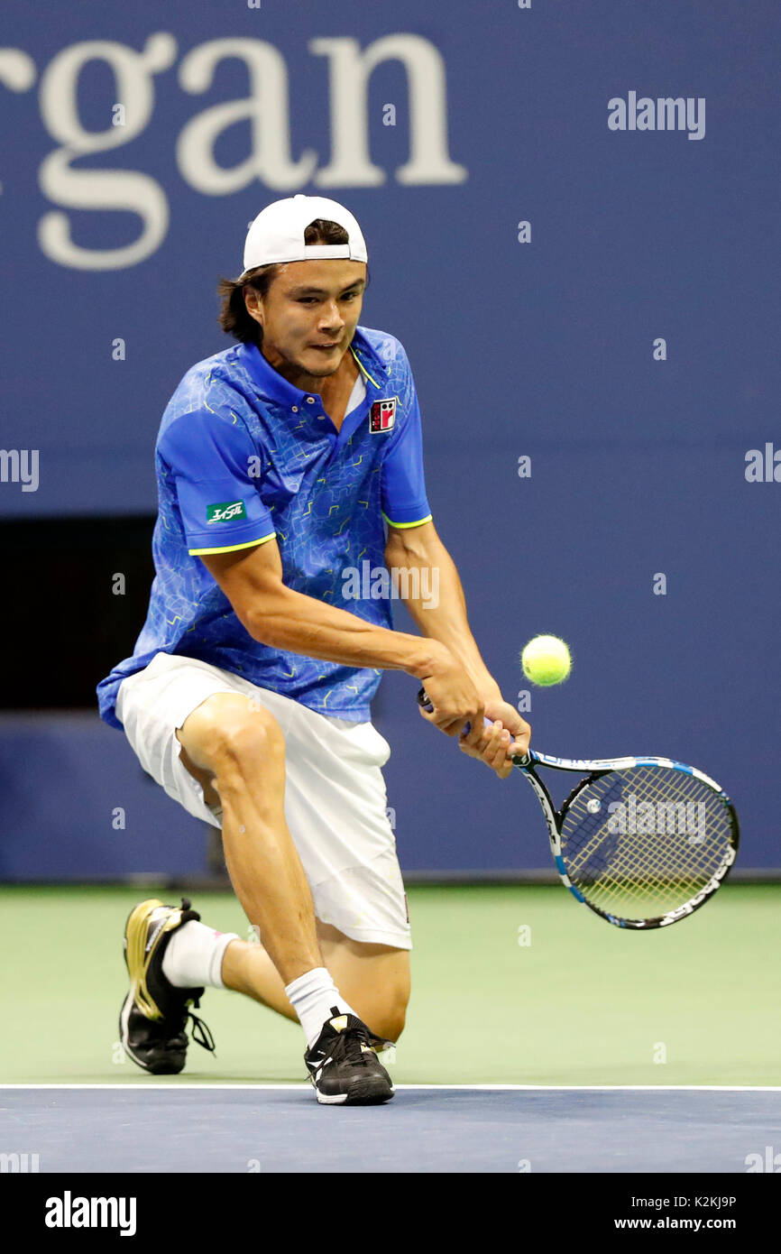 New York, USA. 31st Aug, 2017. Taro Daniel of Japan hits a return ...