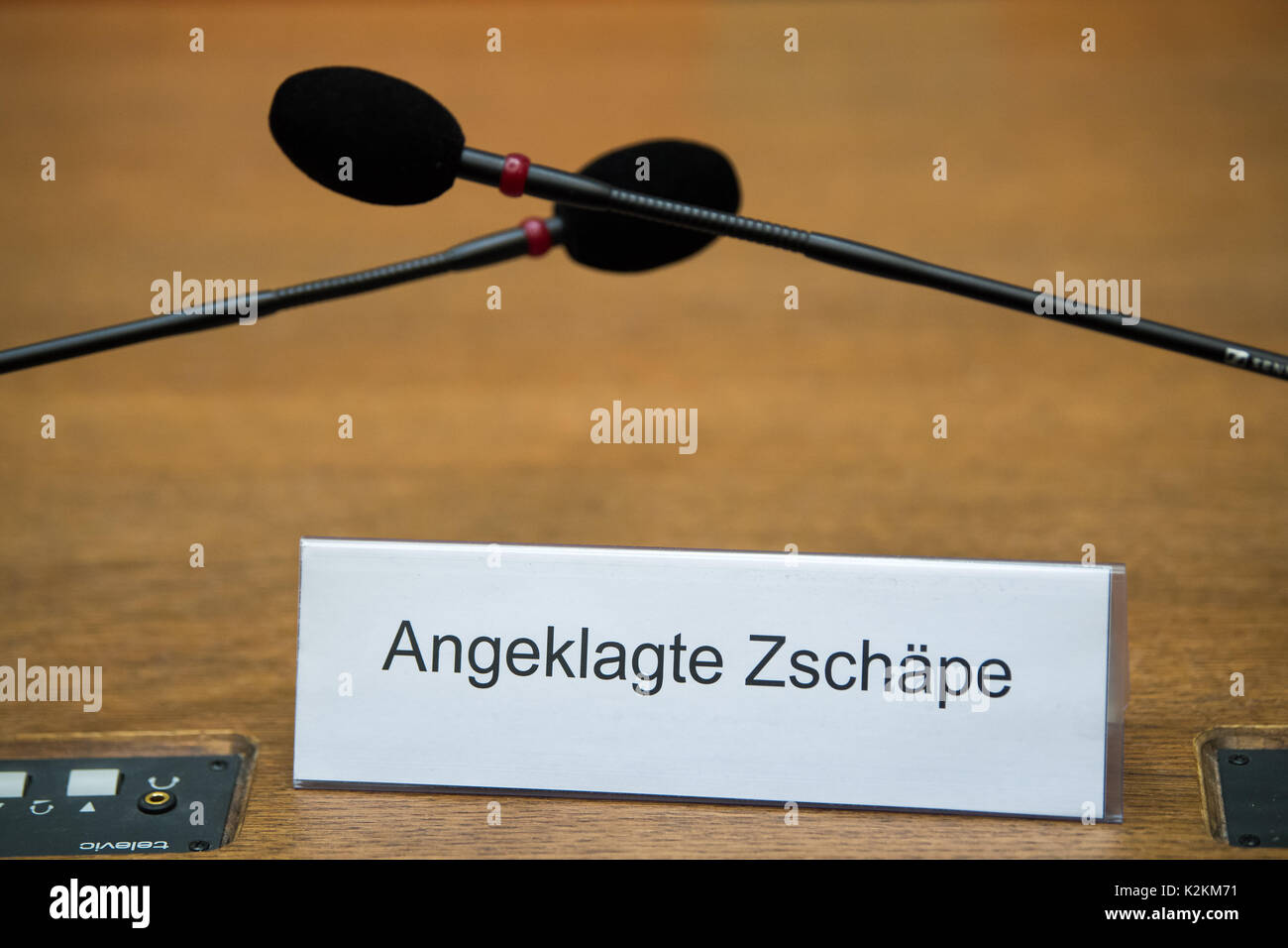 Munich, Germany. 1st Sep, 2017. A sign reading "defendant Zschaepe" can ...