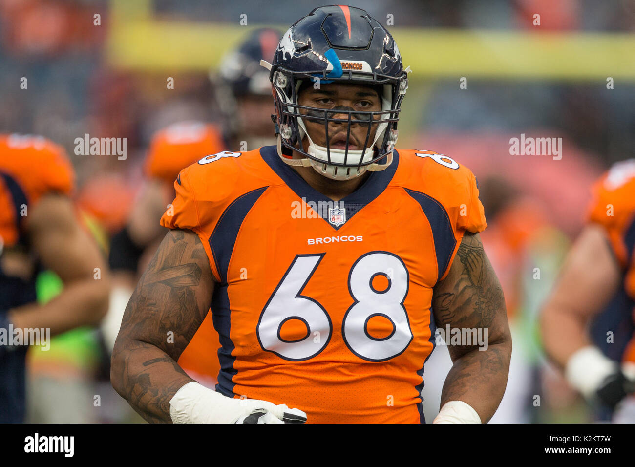 August 31, 2017: Denver Broncos offensive tackle Elijah Wilkinson (68 ...