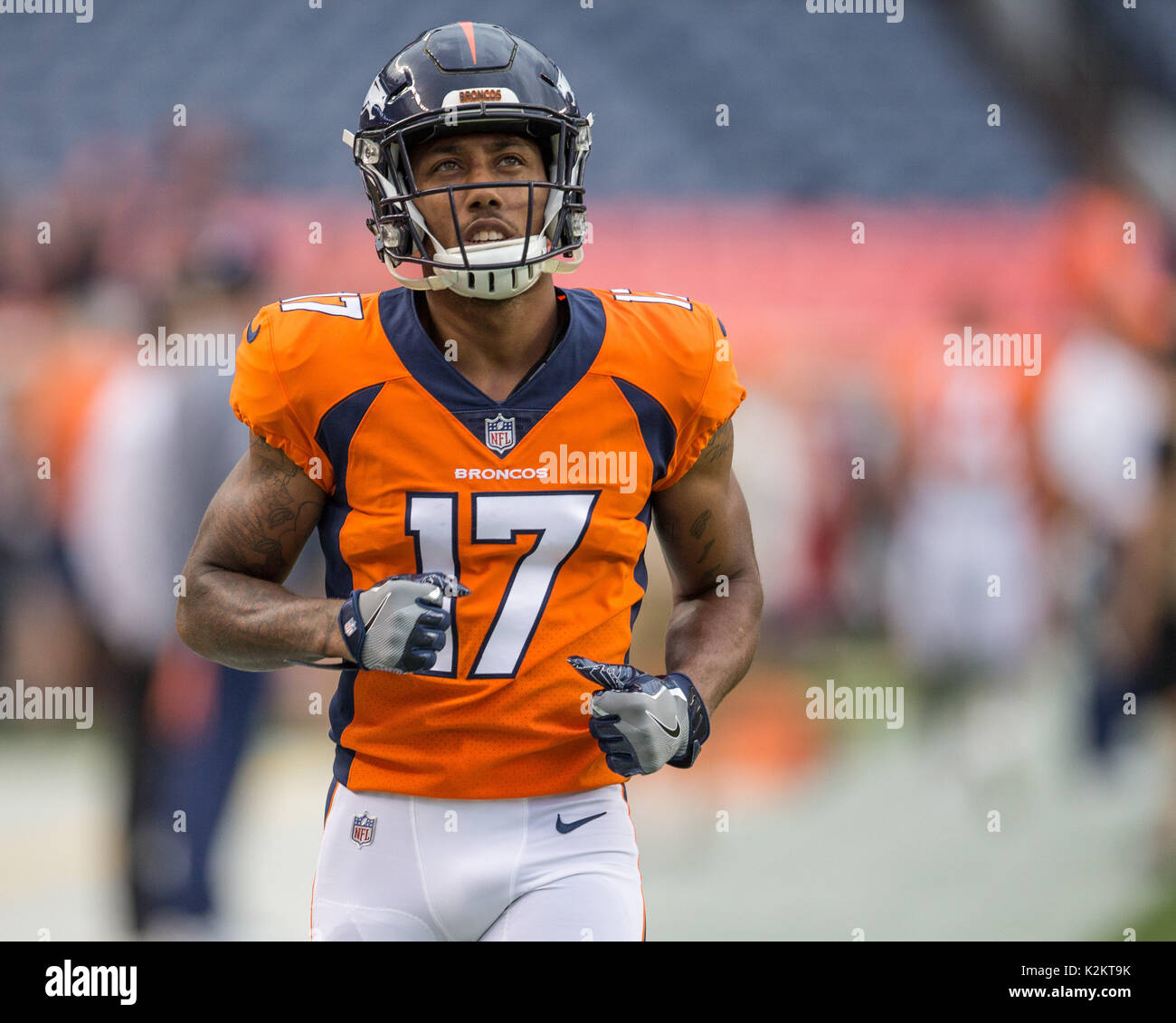 August 31, 2017: Denver Broncos wide receiver Hunter Sharp (17) jogging ...