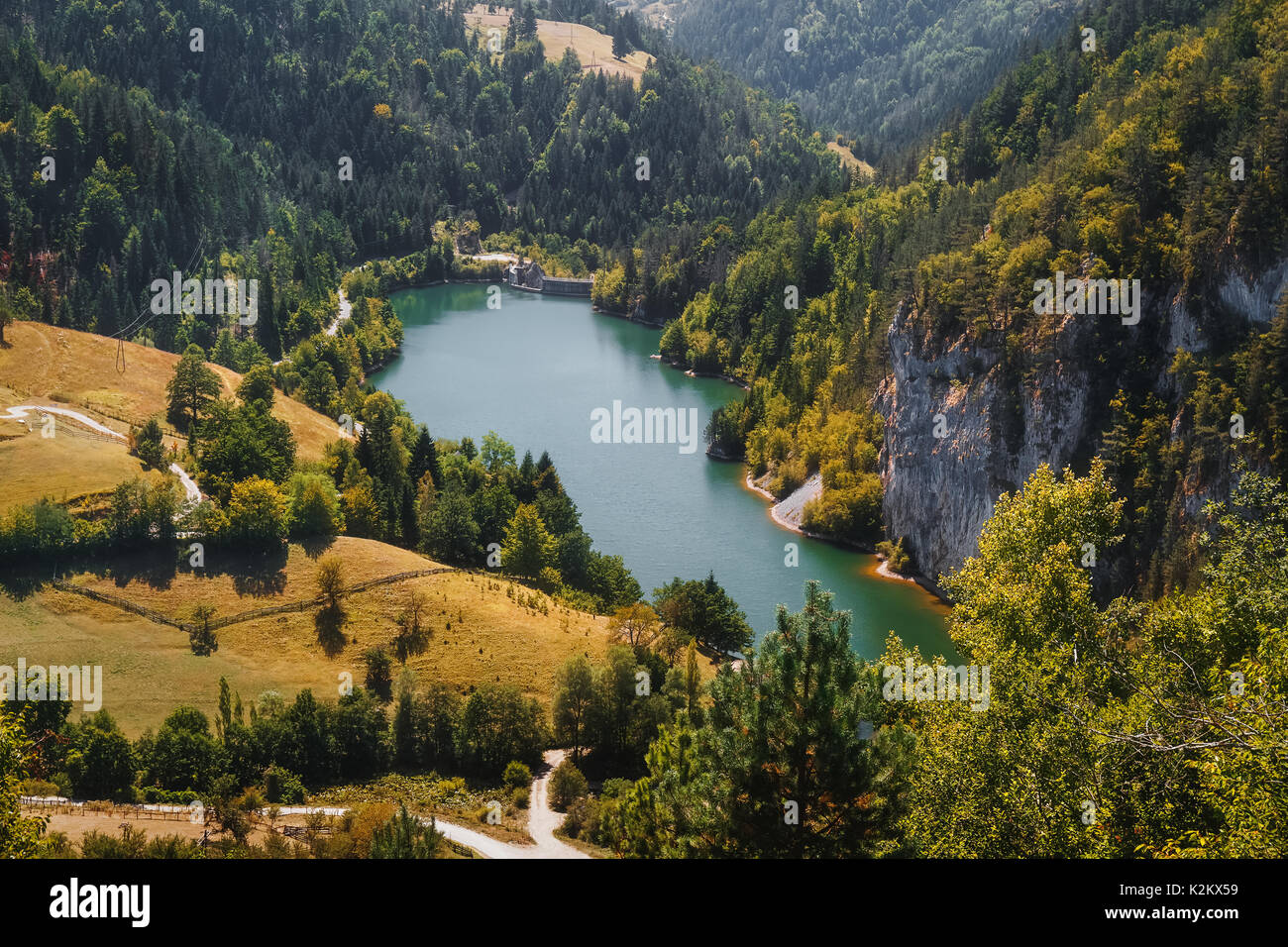 Tara National park ,lake Zaovine, Wester Serbia, aerial view Stock ...