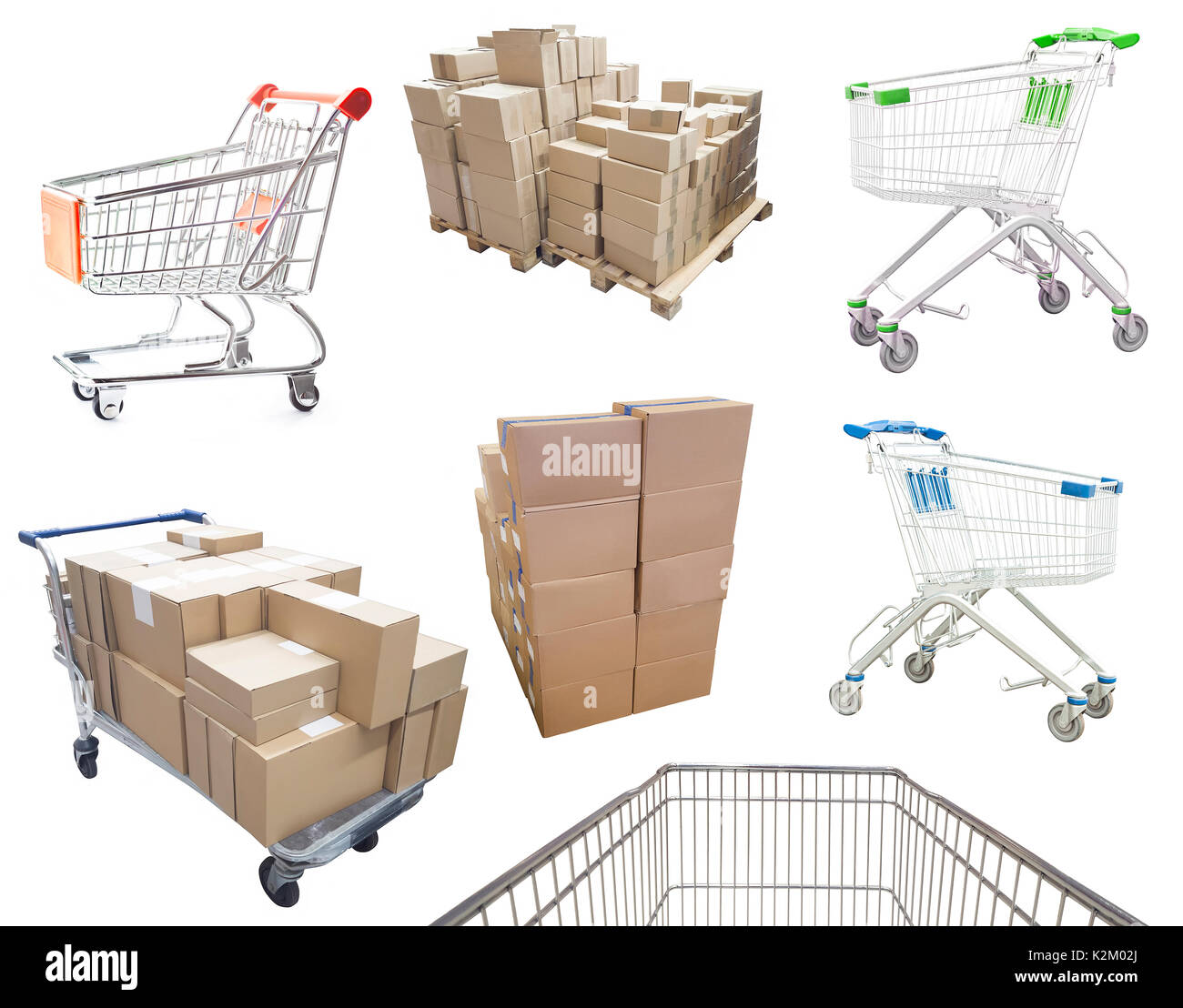 shopping cart and boxes isolated on white background Stock Photo - Alamy