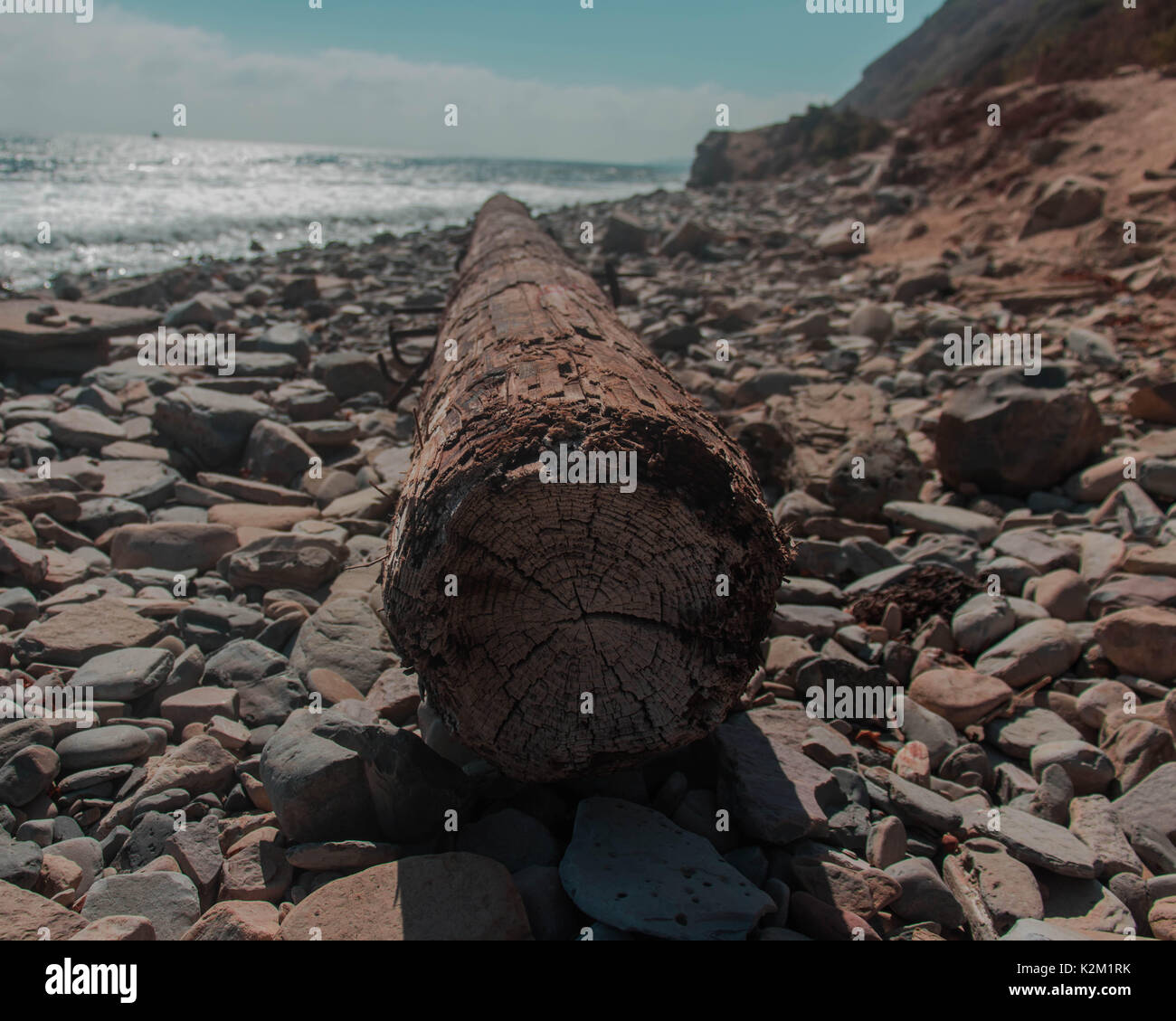 Log On The Beach Stock Photo - Alamy