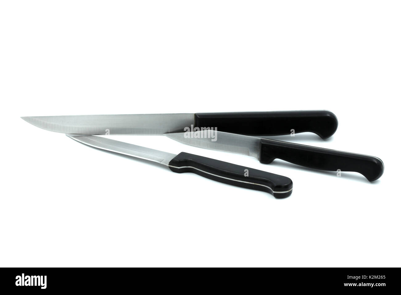 Black and silver metallic kitchen knives isolated on white background ...