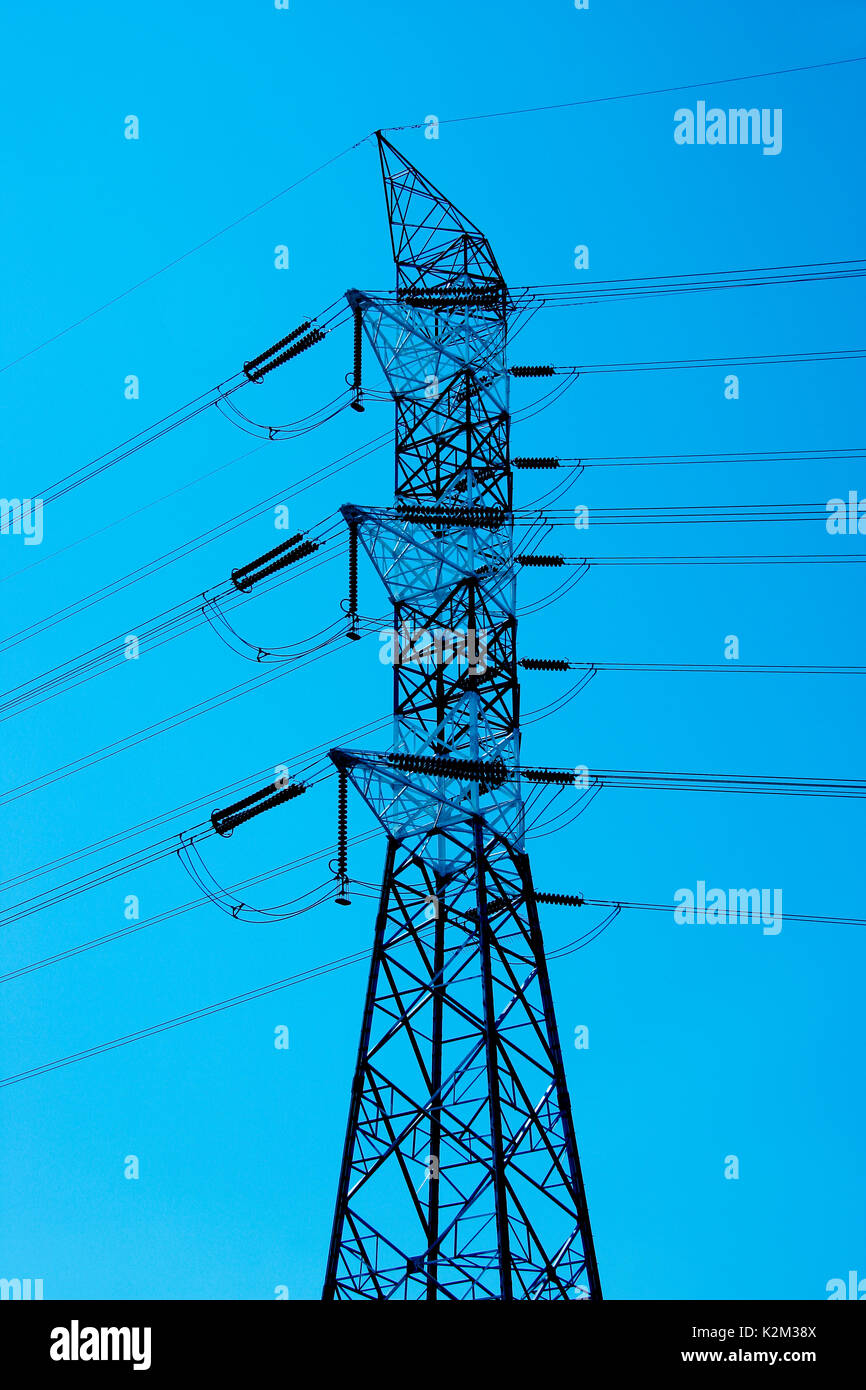 an image of a metal tower of Power Lines Stock Photo - Alamy