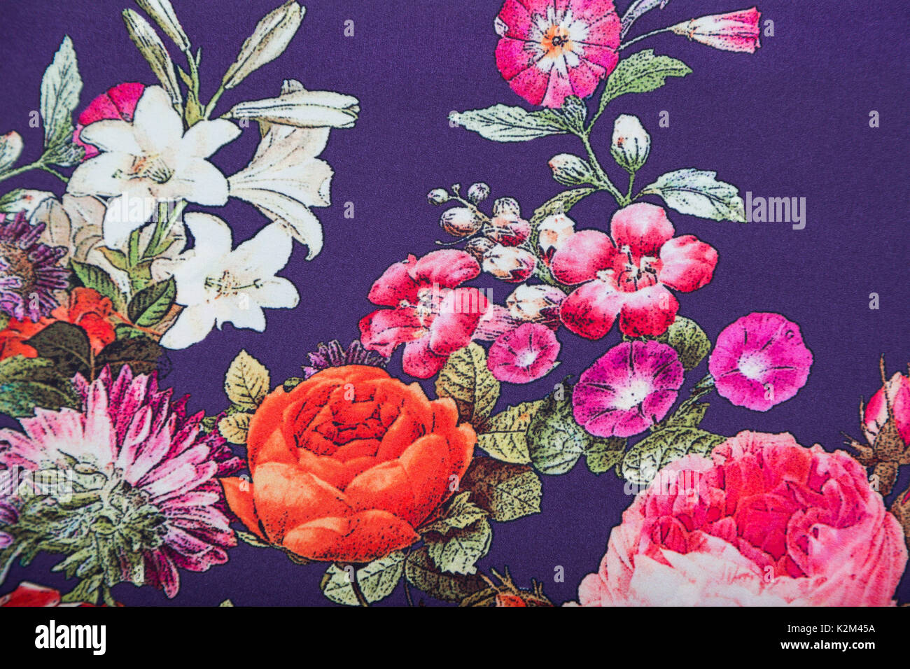 Staple viscose fabric with floral colorful abstract pattern of blue ...