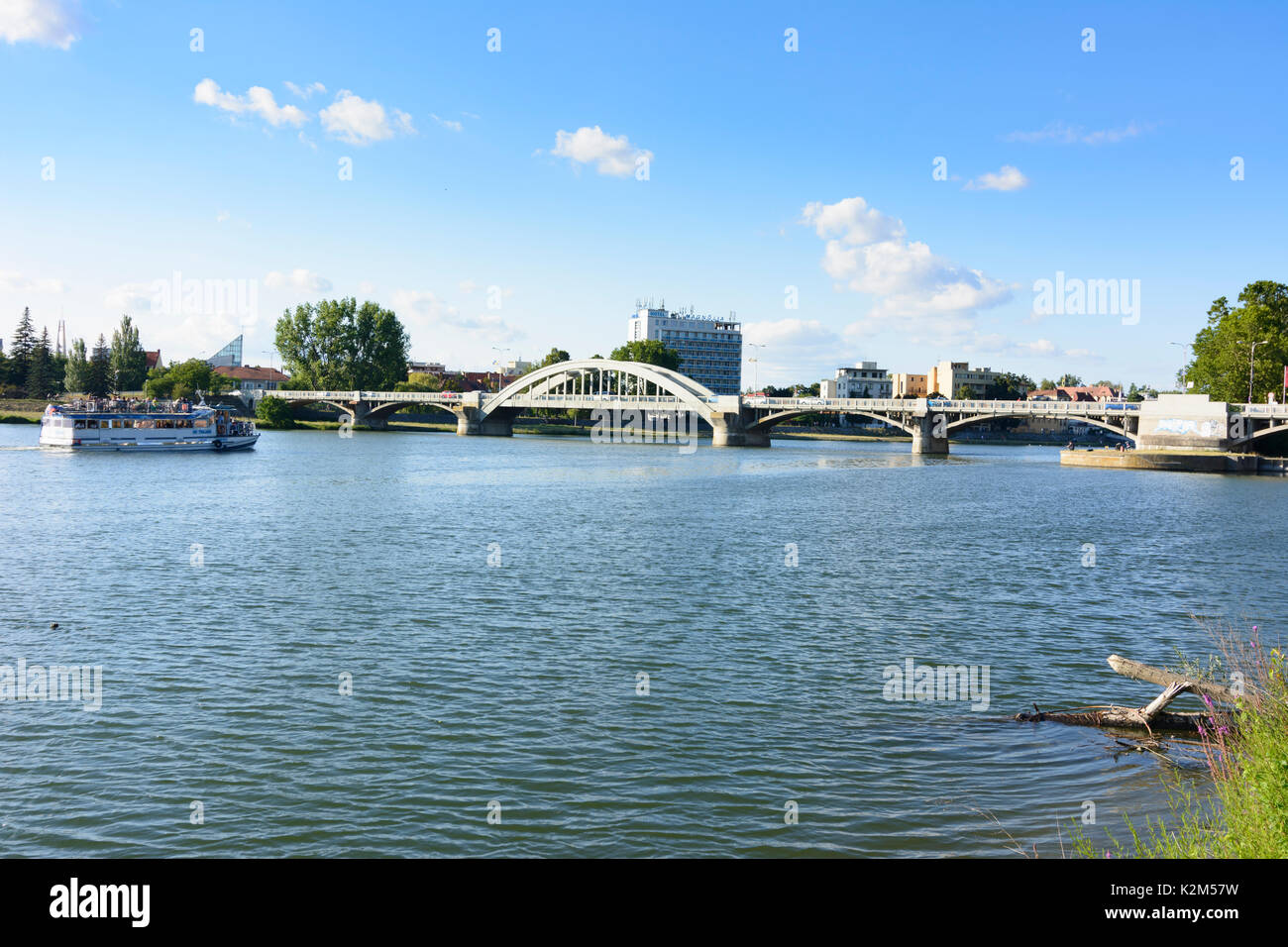 Slnava water reservoir of river Vah (Waag), bridge, cruise ship ...