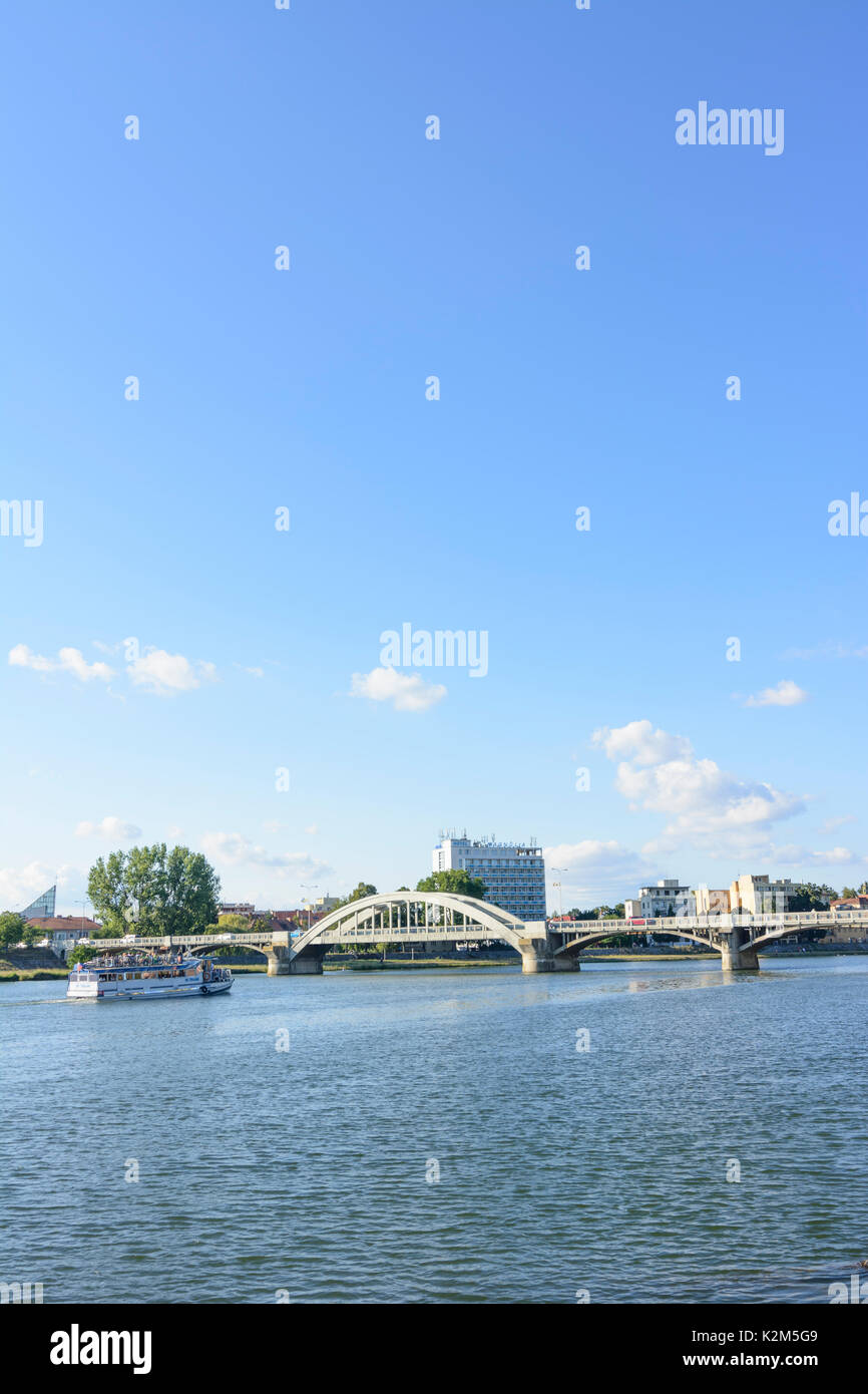 Slnava water reservoir of river Vah (Waag), bridge, cruise ship ...