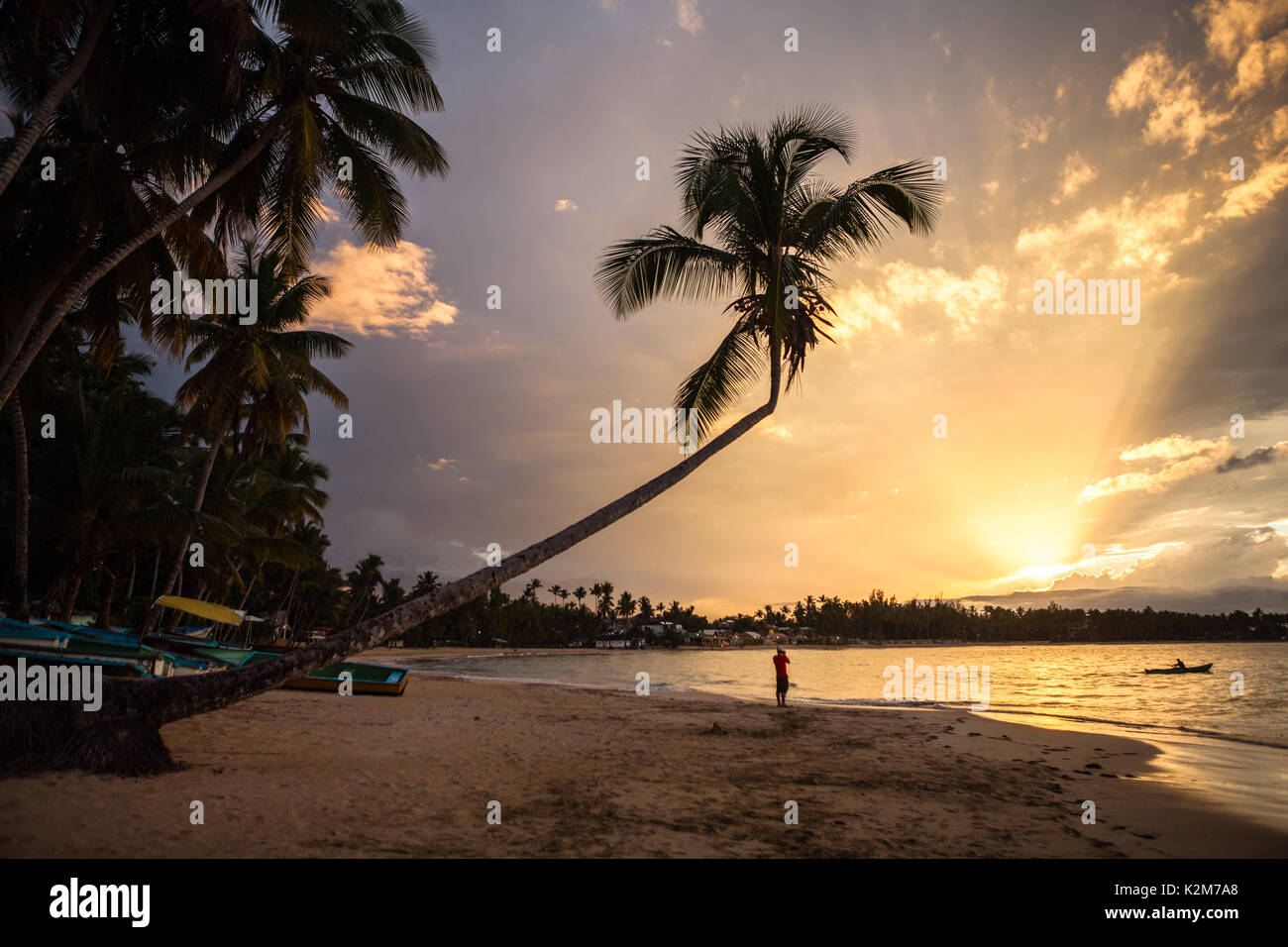Tropical sunset in caribbean beach of Samana, Dominican Republic Stock ...