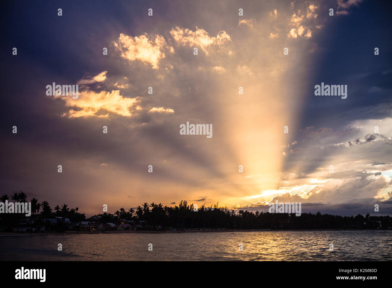 Tropical sunset in caribbean beach of Samana, Dominican Republic Stock ...
