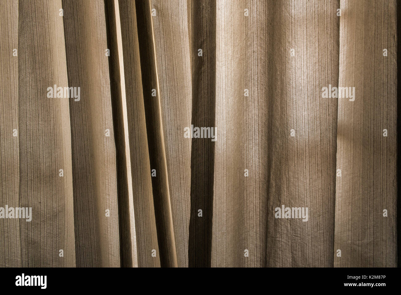 Yellow and beige window drapes, with difused backlit, texture and ...