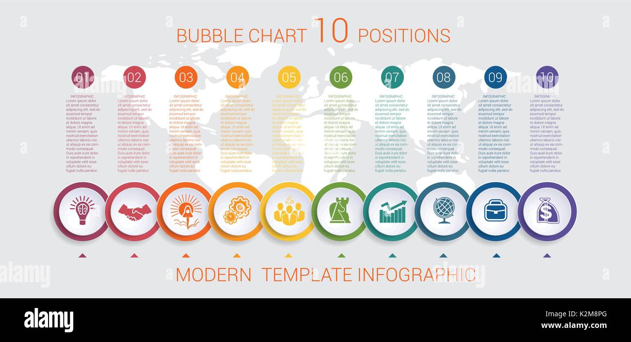Charts business infographic step by step 10 positions colorful bubbles ...