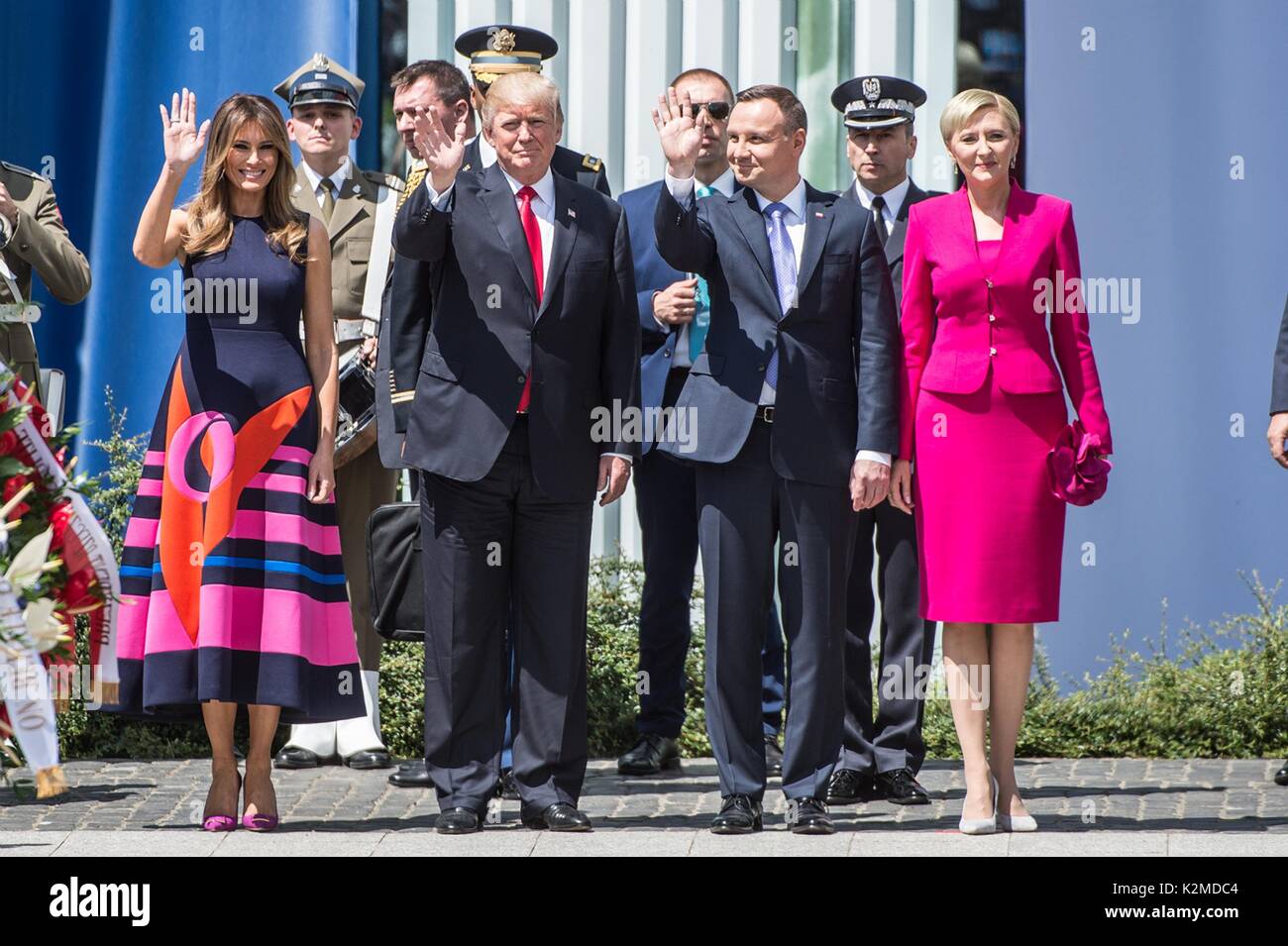 U.S. President Donald Trump, First Lady Melania Trump, left, Polish ...