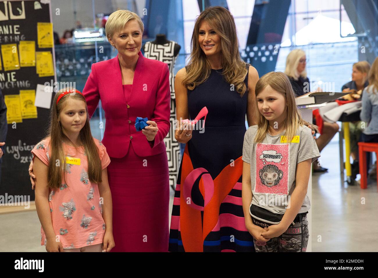 U.S. First Lady Melania Trump, right, poses with Polish First Lady ...