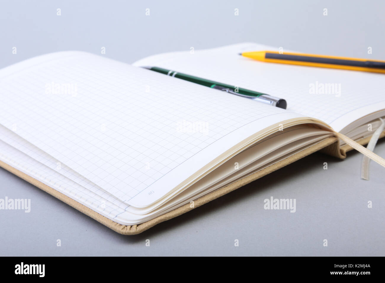 Open Blank Page notebook on desk white Stock Photo - Alamy