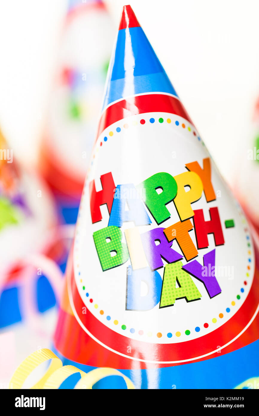 Colorful party hats for kids Birthday Party Stock Photo - Alamy