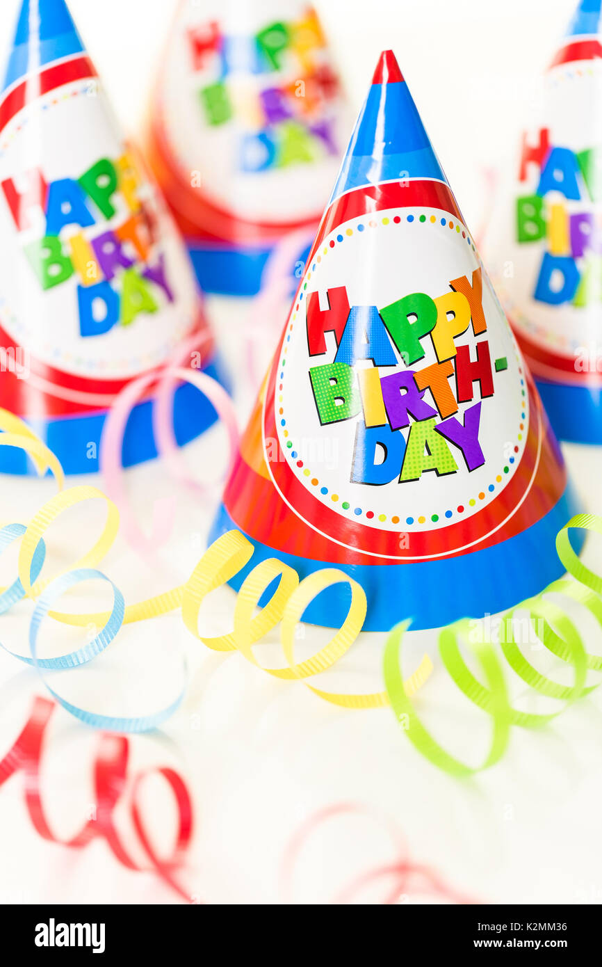 Colorful party hats for kids Birthday Party Stock Photo - Alamy