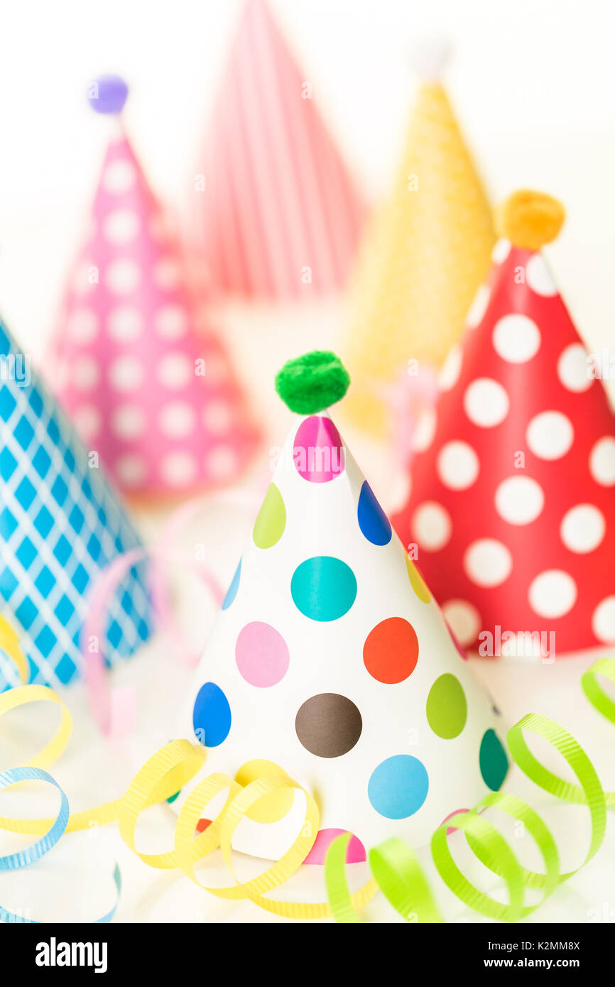 Colorful party hats for kids Birthday Party Stock Photo - Alamy