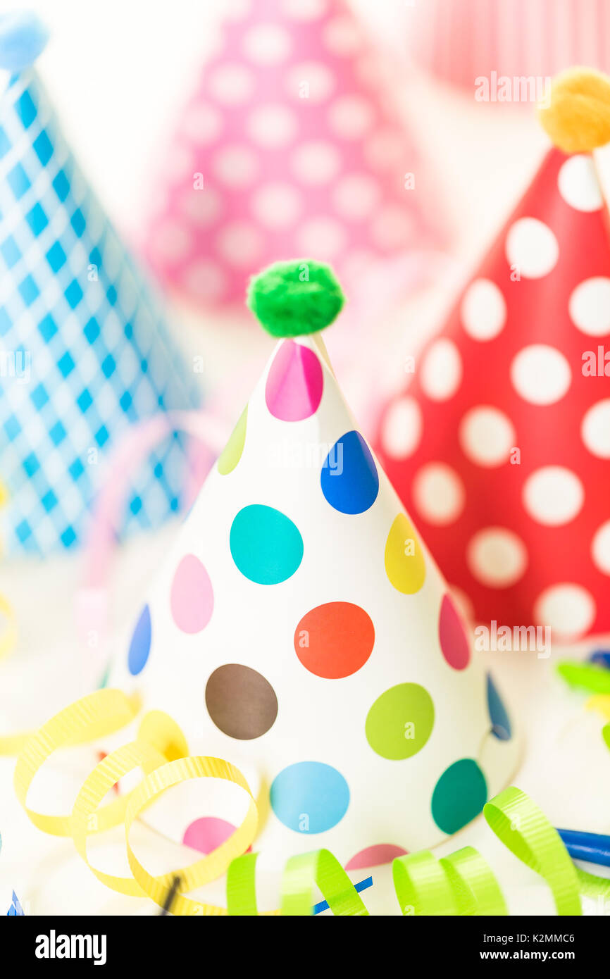 Colorful party hats for kids Birthday Party Stock Photo - Alamy