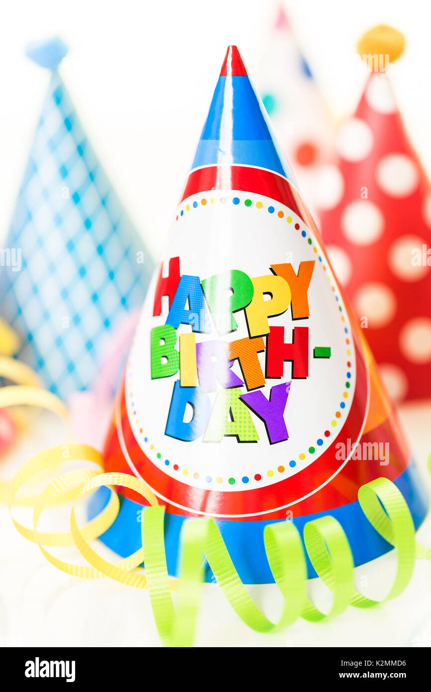 Colorful party hats for kids Birthday Party Stock Photo - Alamy
