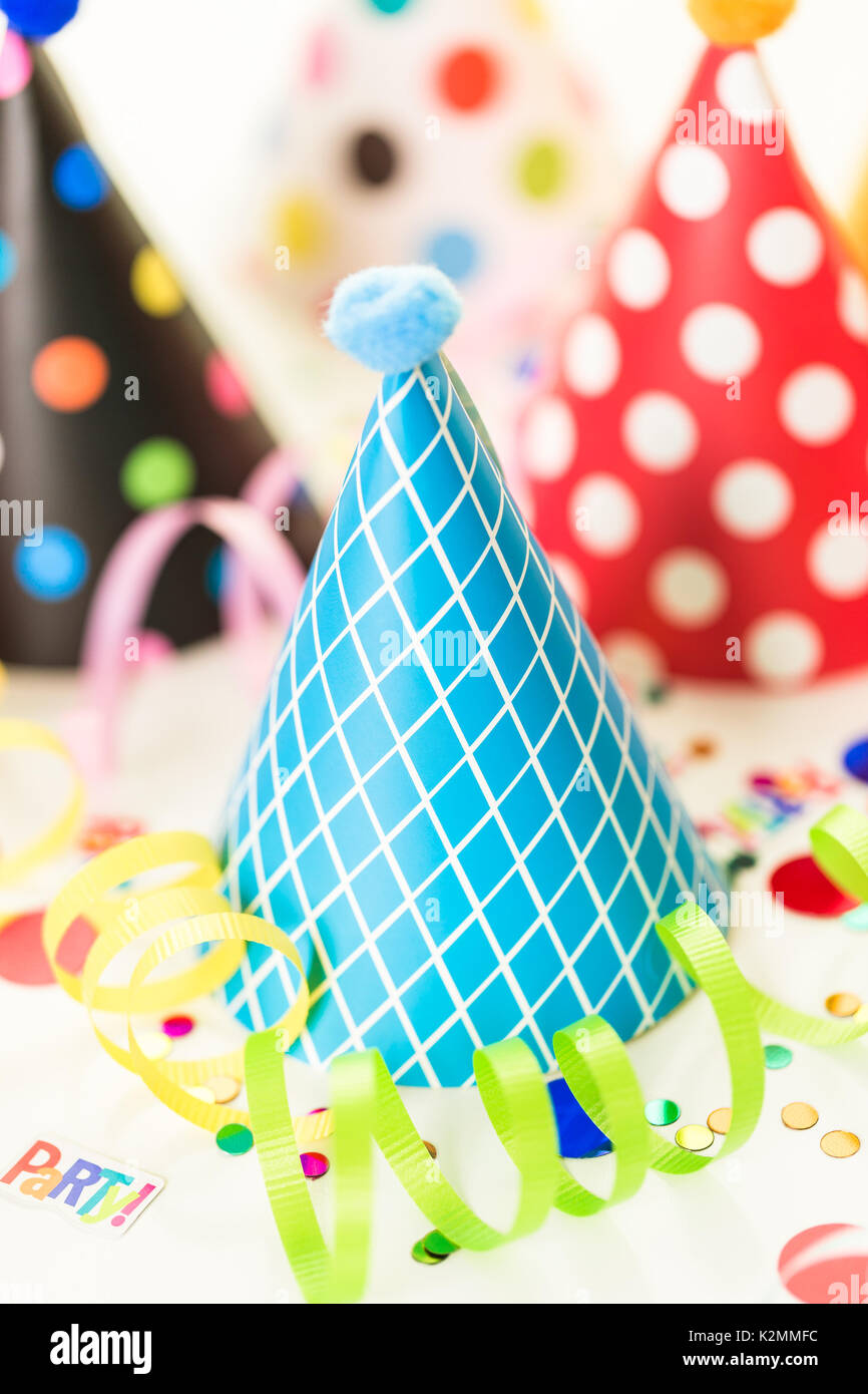 Colorful party hats for kids Birthday Party Stock Photo - Alamy