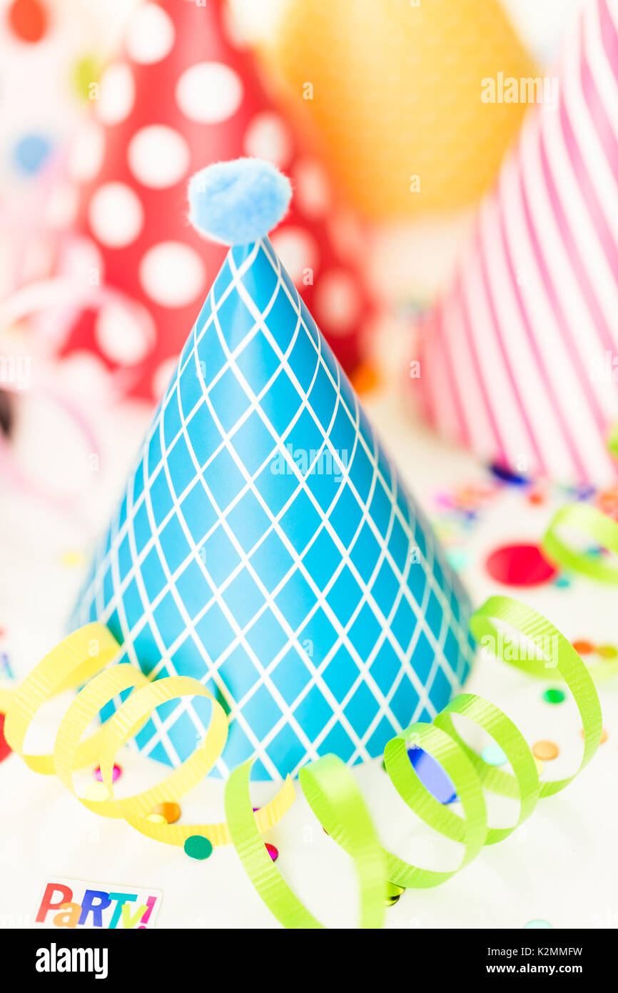 Colorful party hats for kids Birthday Party Stock Photo - Alamy