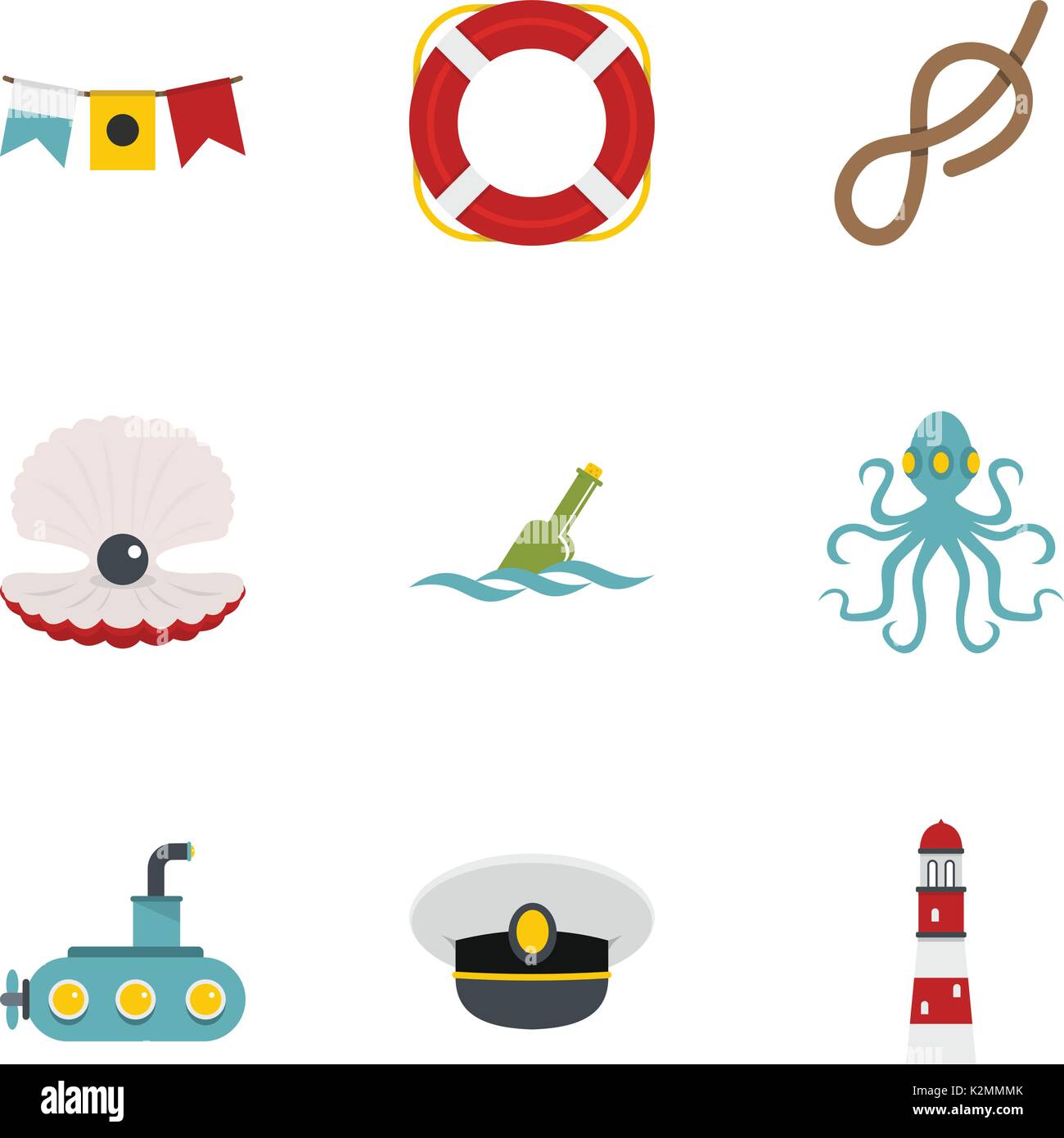 Sea adventure icons set, flat style Stock Vector Image & Art - Alamy