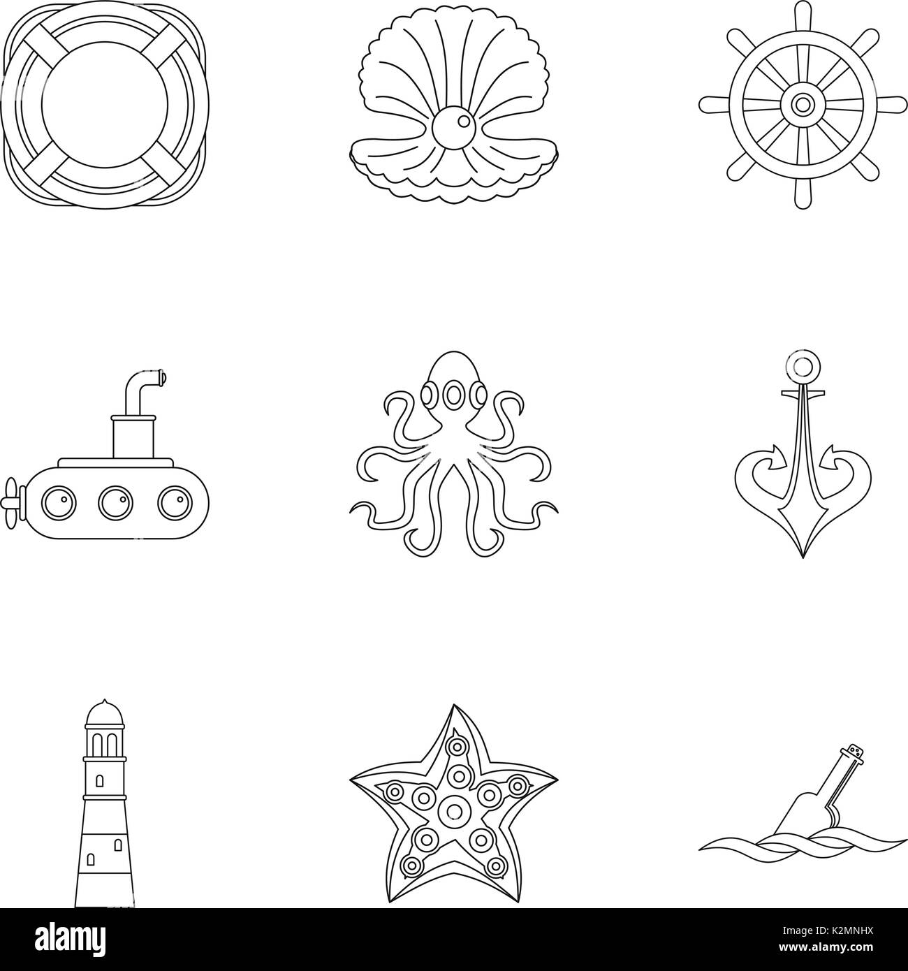 Sea adventure icons set, outline style Stock Vector Image & Art - Alamy