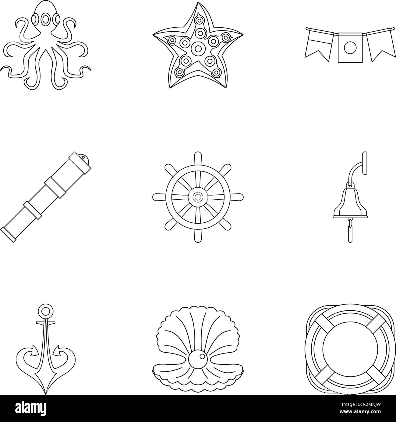 Sea icons set, outline style Stock Vector Image & Art - Alamy