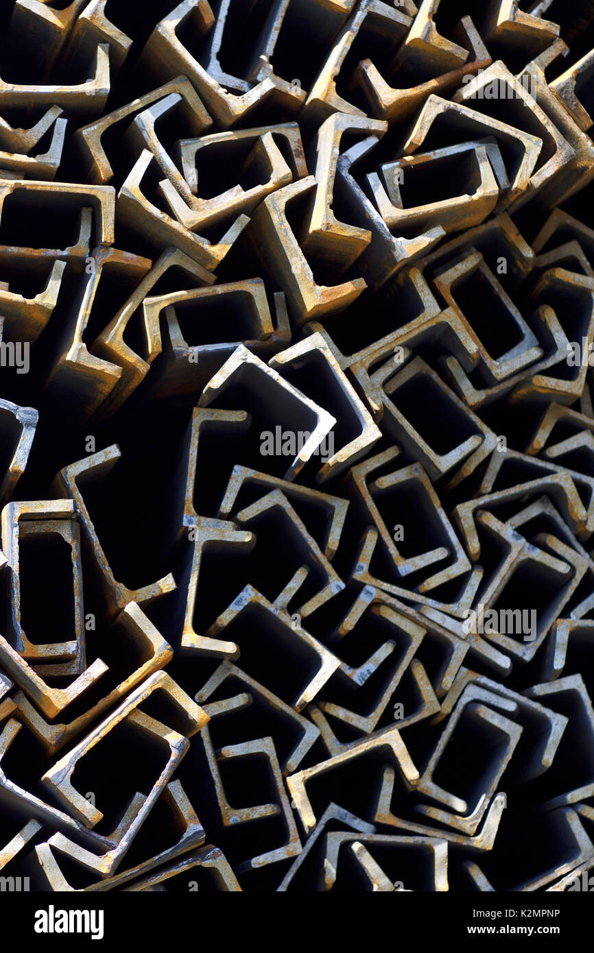 Metal profile channel in packs at the warehouse of metal products ...