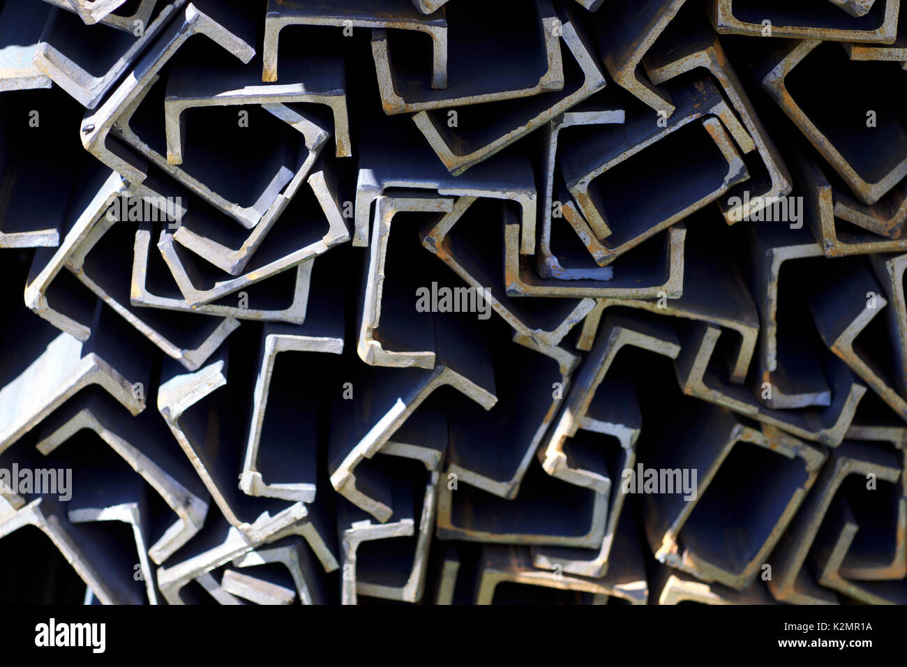 Metal profile channel in packs at the warehouse of metal products ...