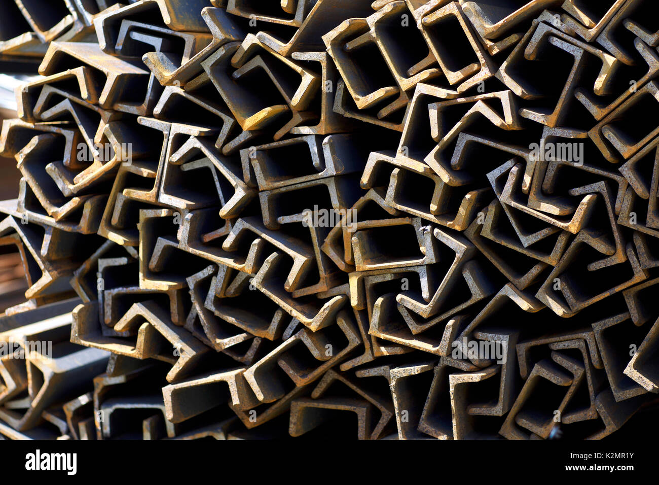 Metal profile channel in packs at the warehouse of metal products ...