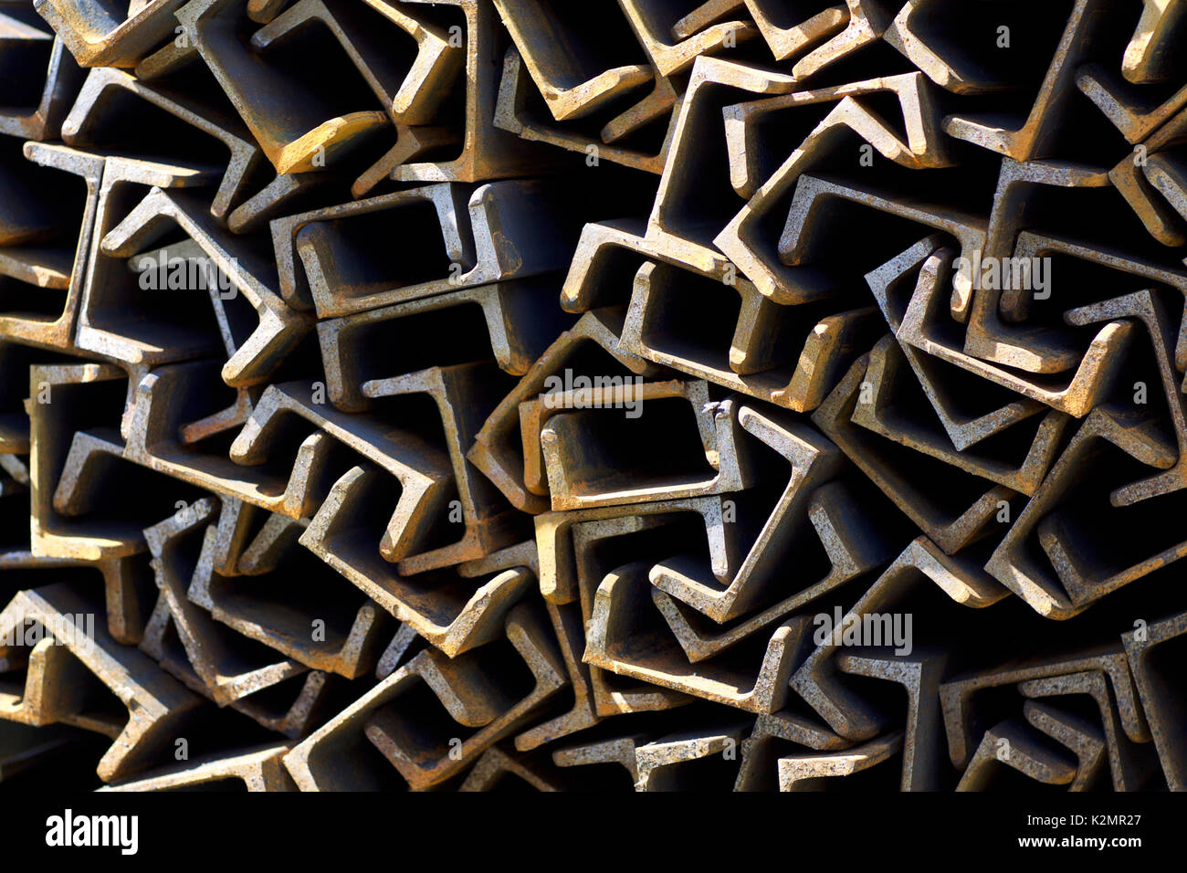 Metal profile channel in packs at the warehouse of metal products ...