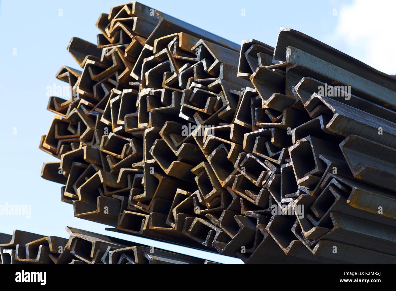 Metal profile channel in packs at the warehouse of metal products ...
