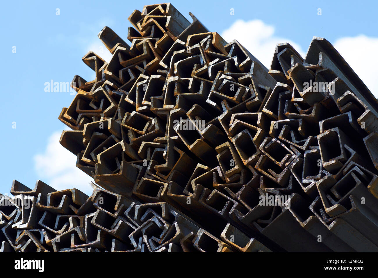 Metal profile channel in packs at the warehouse of metal products ...