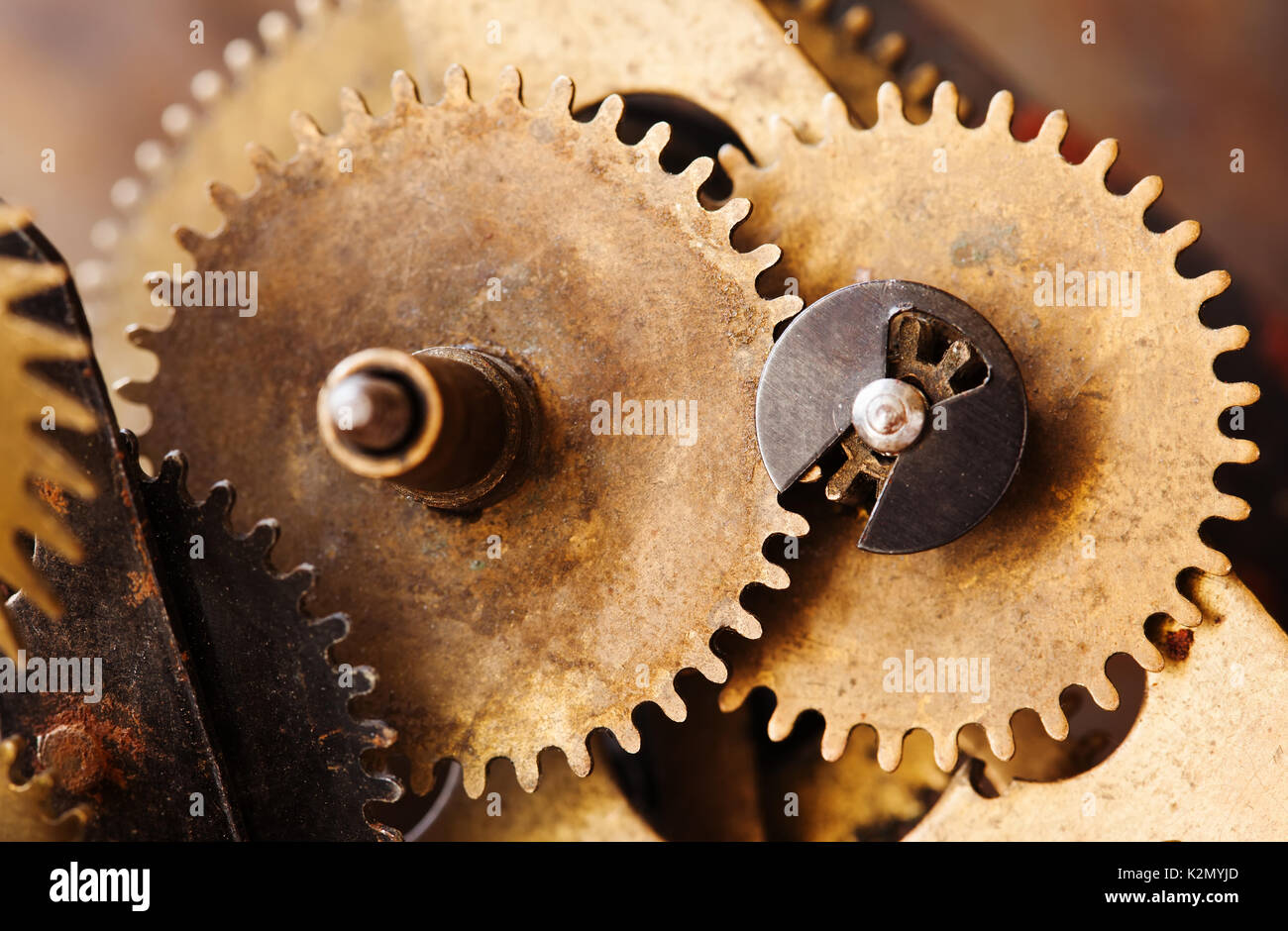 Old Brass Clock Parts Clockwork Cogs Gears Mechanical Mechanism Machine ...