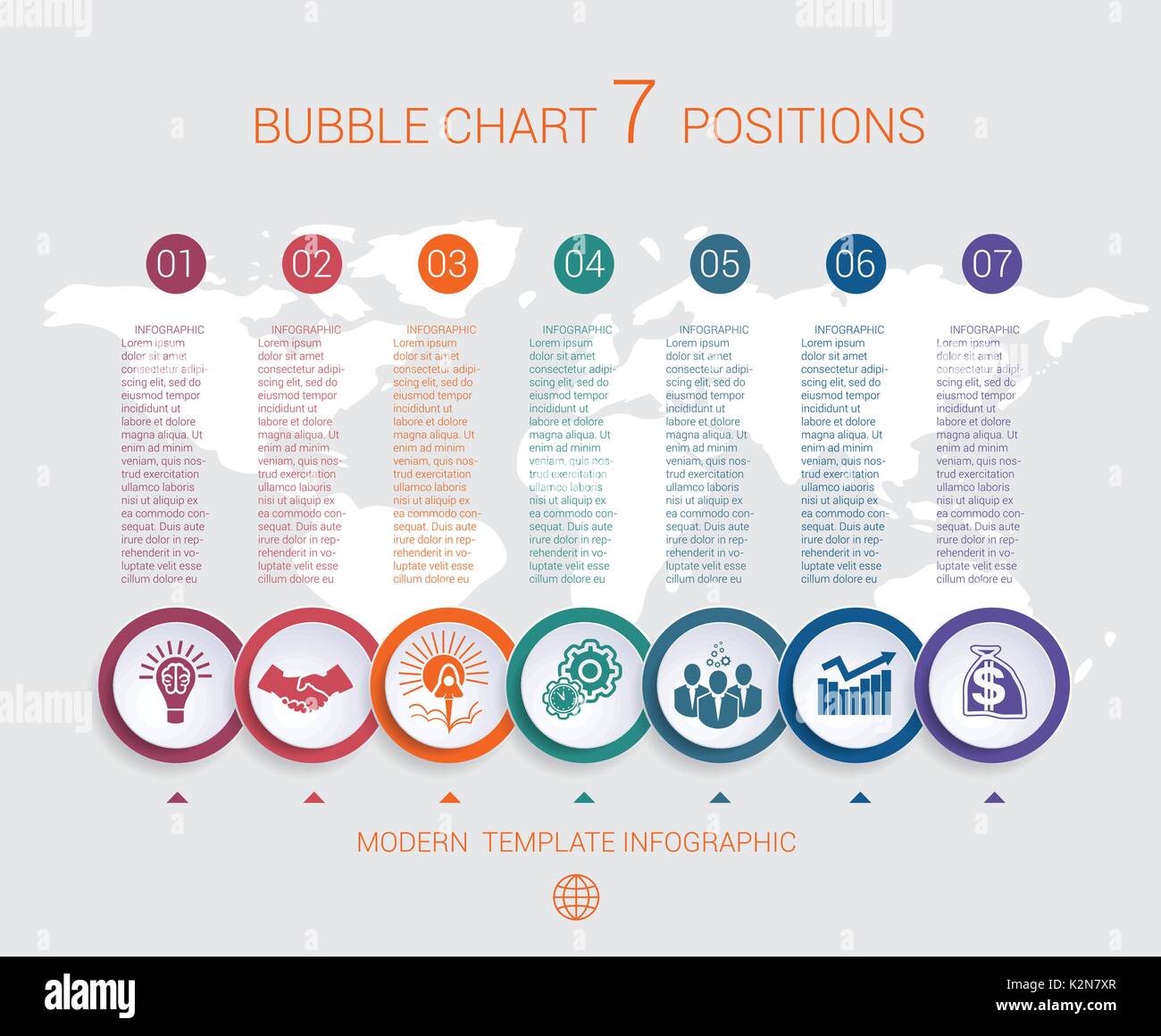 Charts business infographic step by step 7 positions colorful bubbles ...