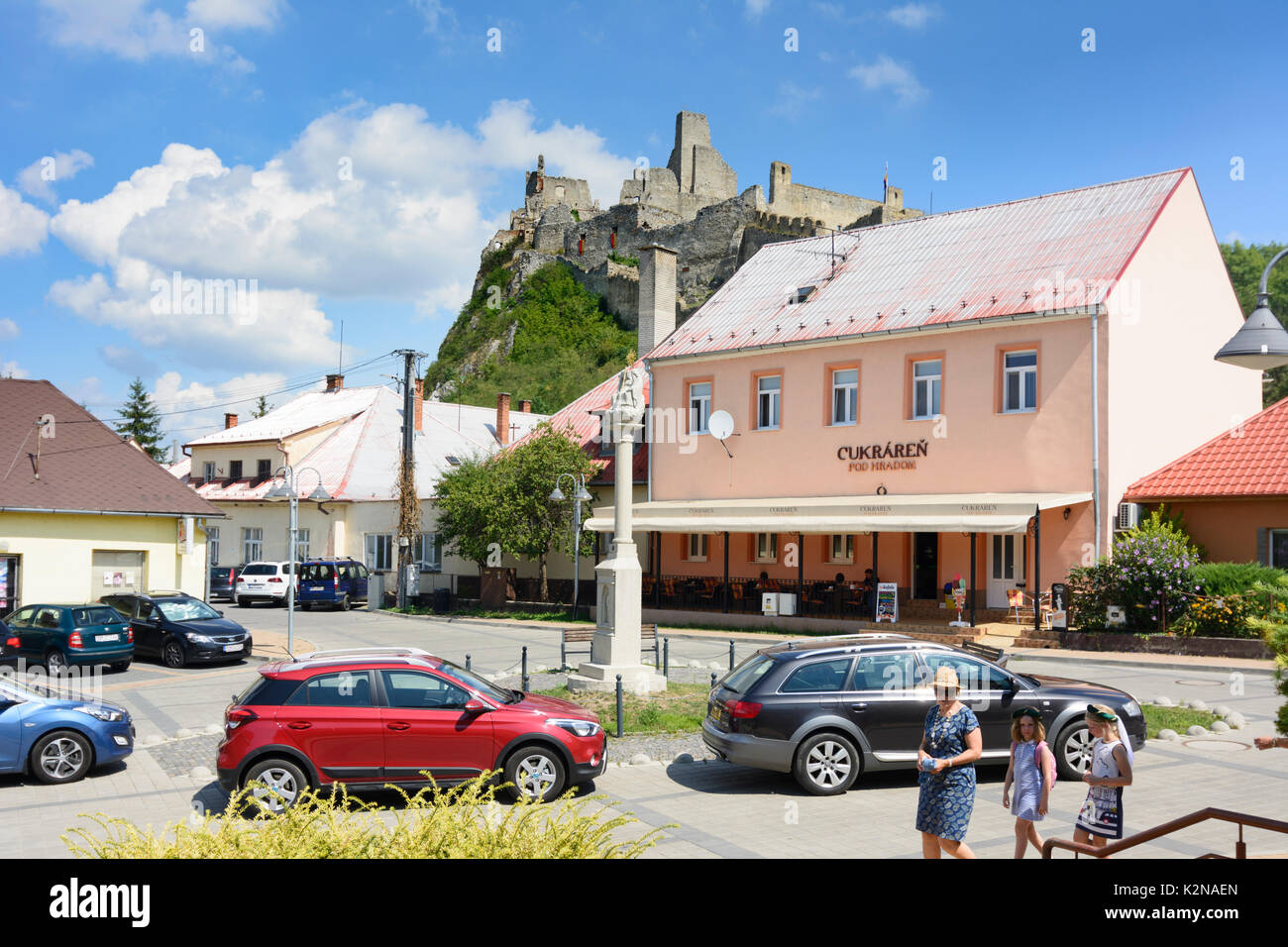 Beckov Castle, village center, Beckov (Beckow), Slovakia Stock Photo ...