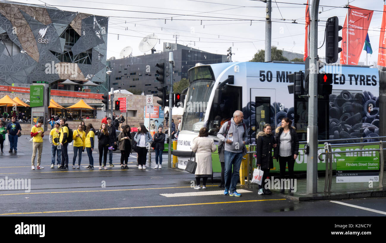 Australia Victoria Melbourne city view tram and Federation Square Stock ...