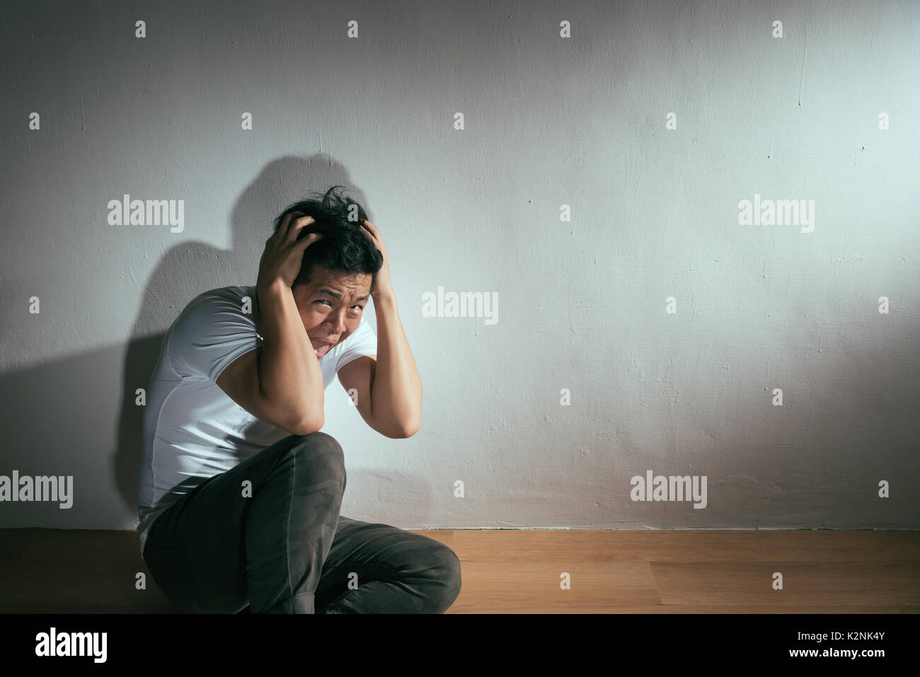 autistic intellectual disability concept of crazy afraid man having ...