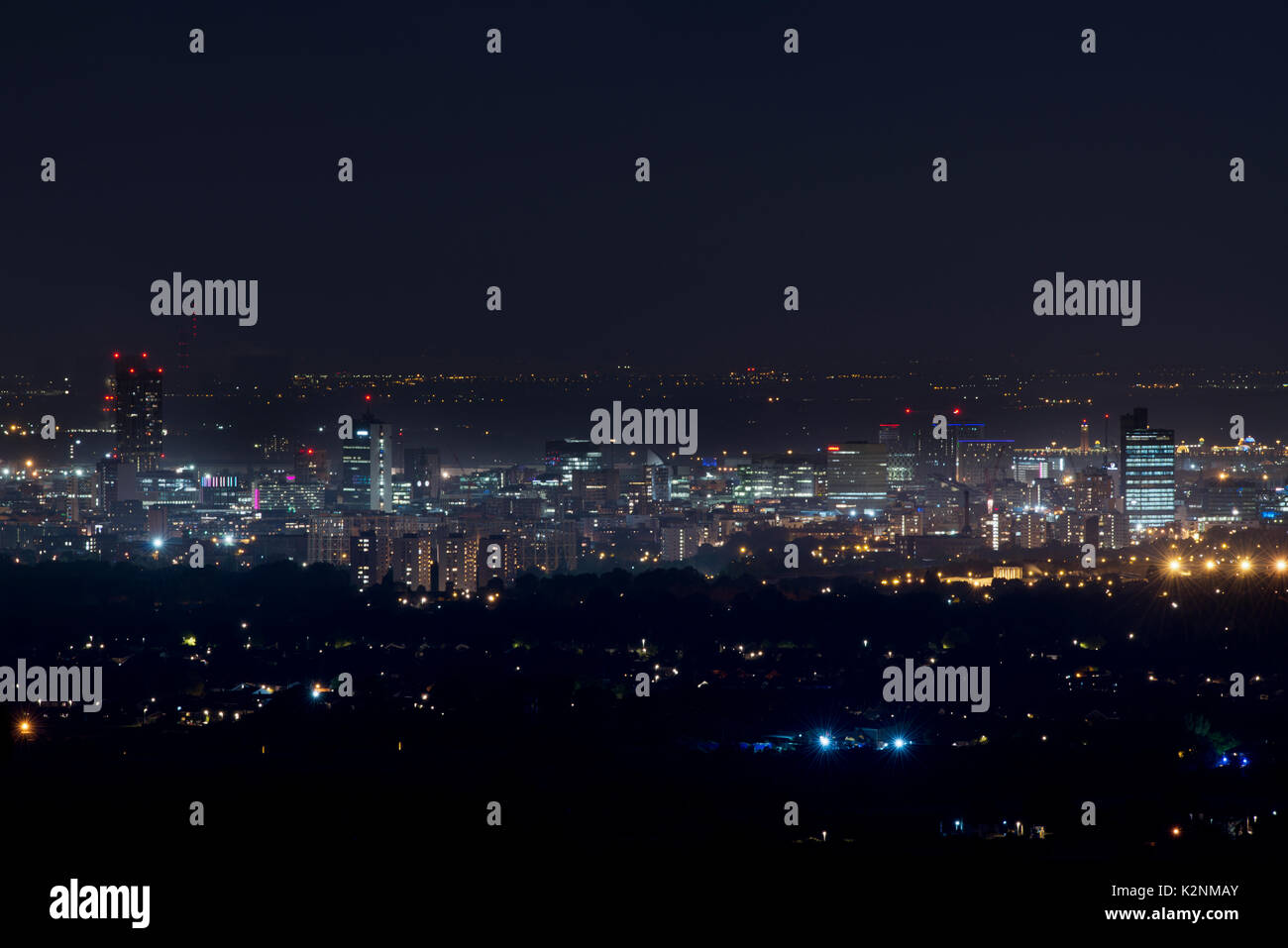 A view of Manchester City Centre taken at night from the vantage point ...