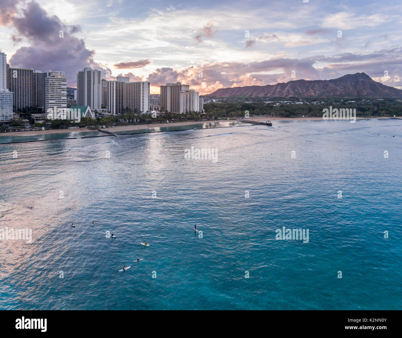 Aerial view of Diamond Head and Waikiki beach in Honolulu Hawaii Stock ...
