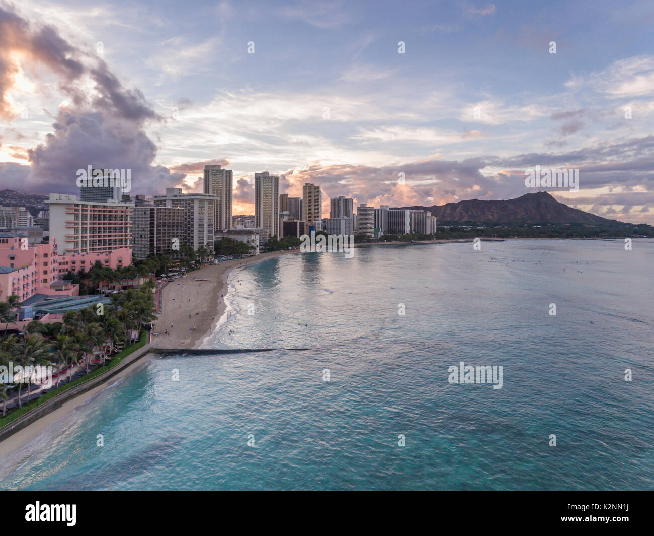 Aerial view of Diamond Head and Waikiki beach in Honolulu Hawaii Stock ...