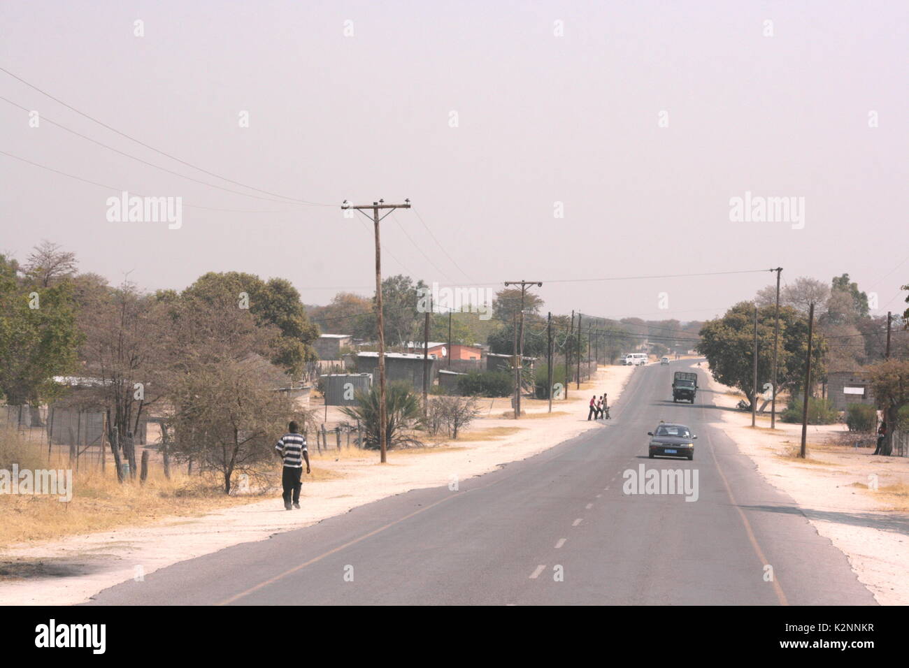 The main road into the town of Maun in Northern Botswana, on the edge ...