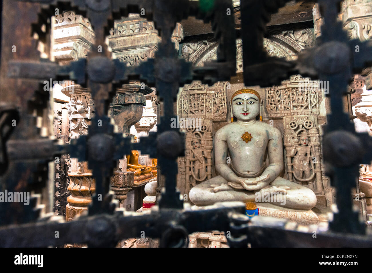 Wide angle picture of Jain God statue, inside the Jain Temples, located ...